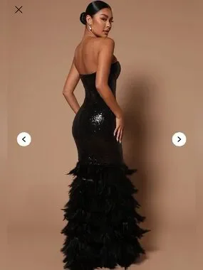 Fashion Nova | Dresses | Fashion Nova Black Sequin Feathered Mermaid ...